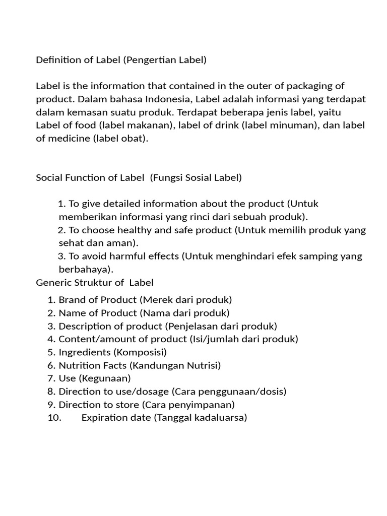 Definisi dan Fungsi Label Produk | PDF