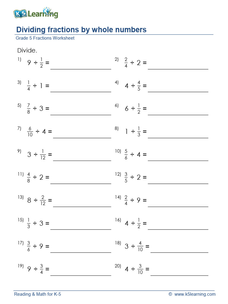 Grade 5 Fraction Division Worksheet | PDF | Division (Mathematics ...