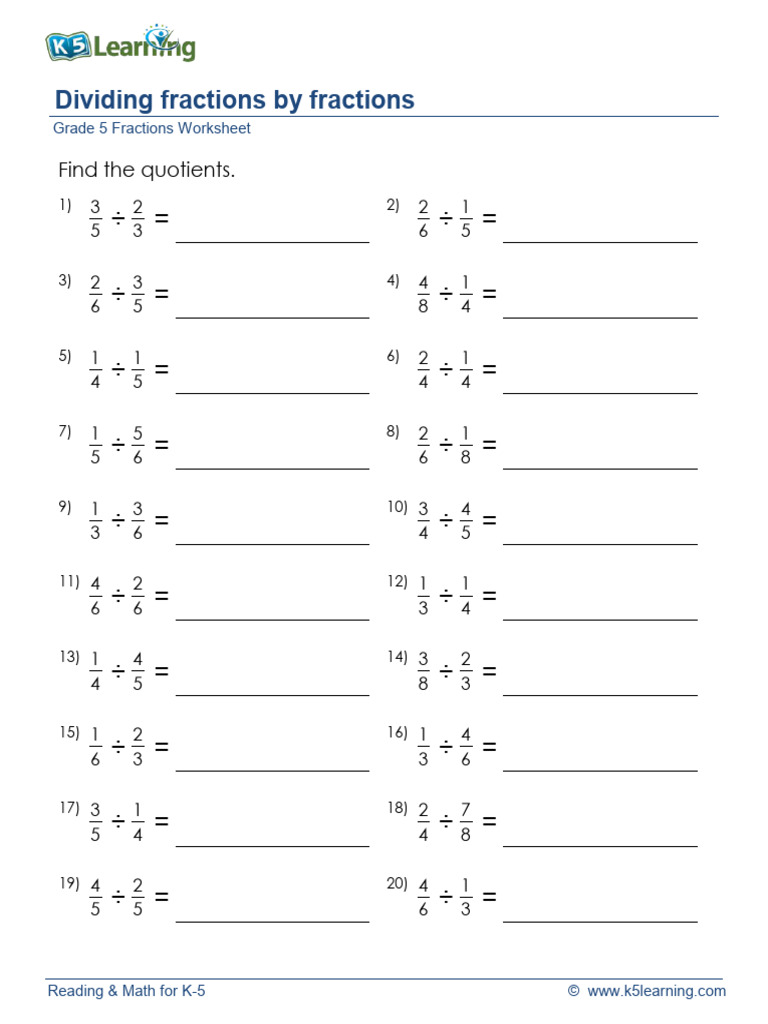 Grade 5 Dividing Fractions by Fractions A | PDF | Division (Mathematics ...
