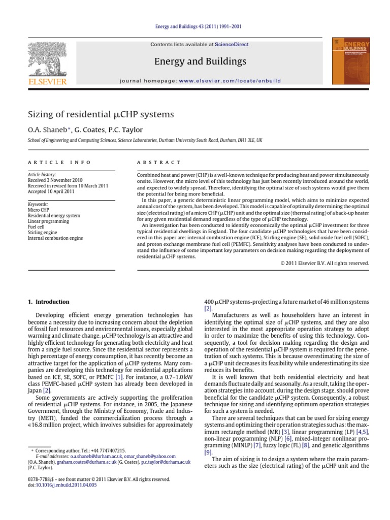 Sizing of Residential CHP Systems: Energy and Buildings | PDF ...