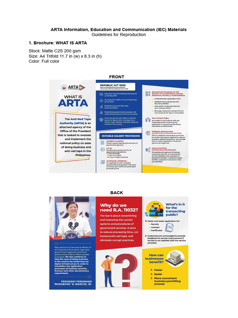 ARTA Materials Instruction For Production | PDF