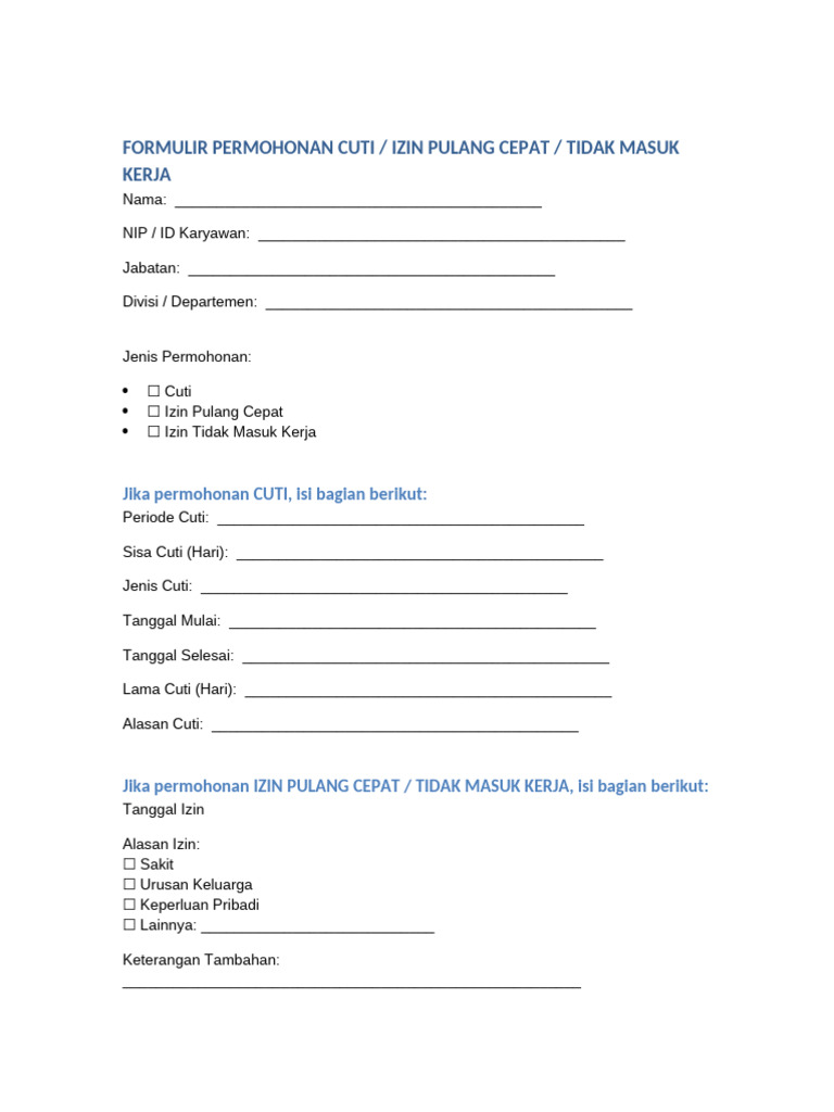 Formulir Cuti Izin Gabungan | PDF