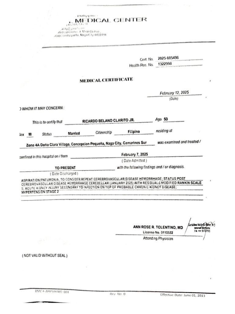 Medical Certificate | PDF