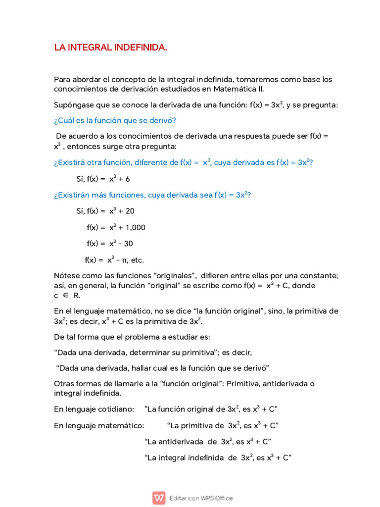 Integral Indefinida: Conceptos y Métodos | PDF | Integral | Conceptos ...