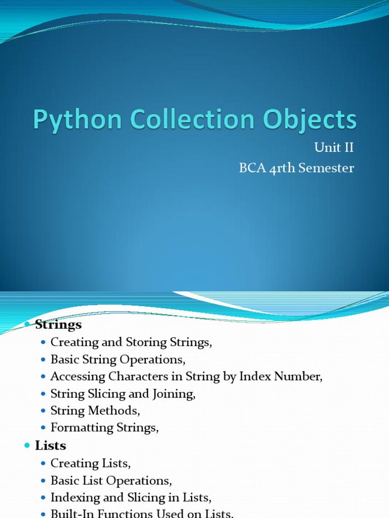 Unit - II String, Lists, Dict, Tuple, Sets | PDF | String (Computer Science) | Data Type