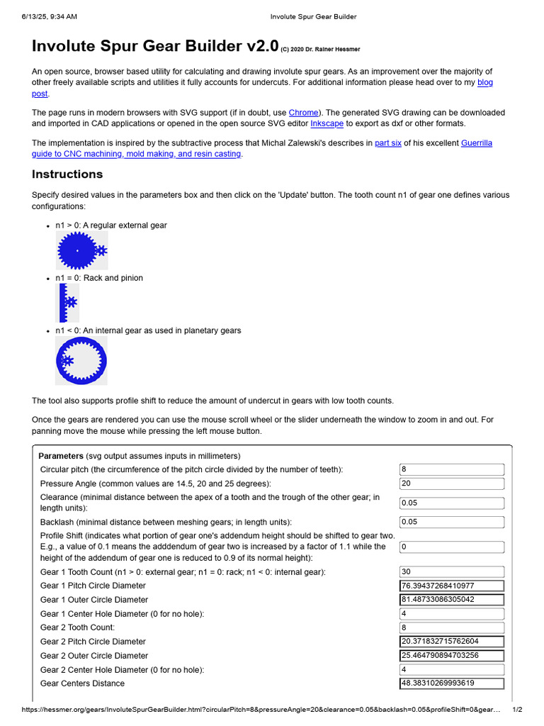 Involute Spur Gear Builder | PDF | Gear | Computing