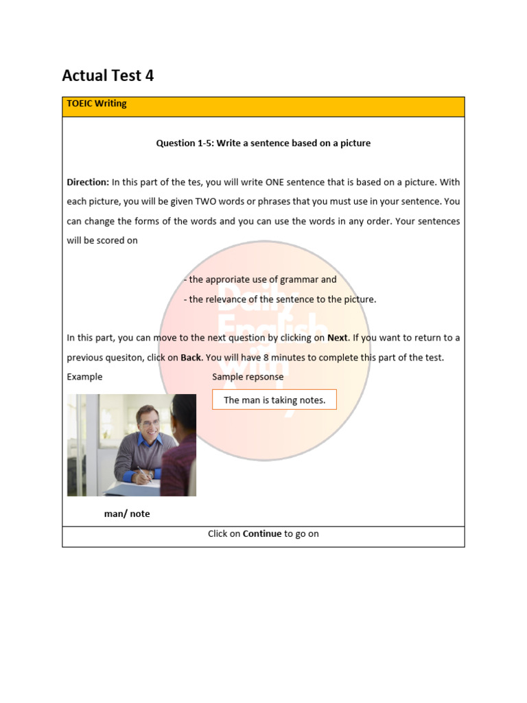 TOEIC Writing Test Practice Guide | PDF | Human Communication | Linguistics
