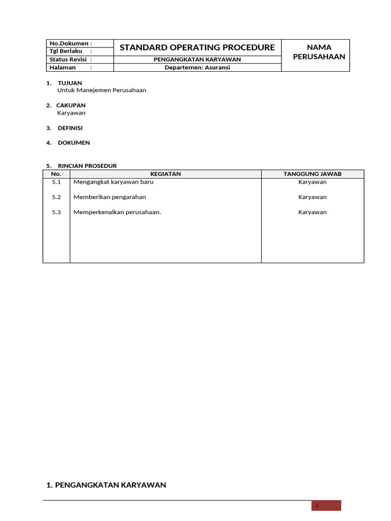 SOP Pengangkatan Karyawan | PDF