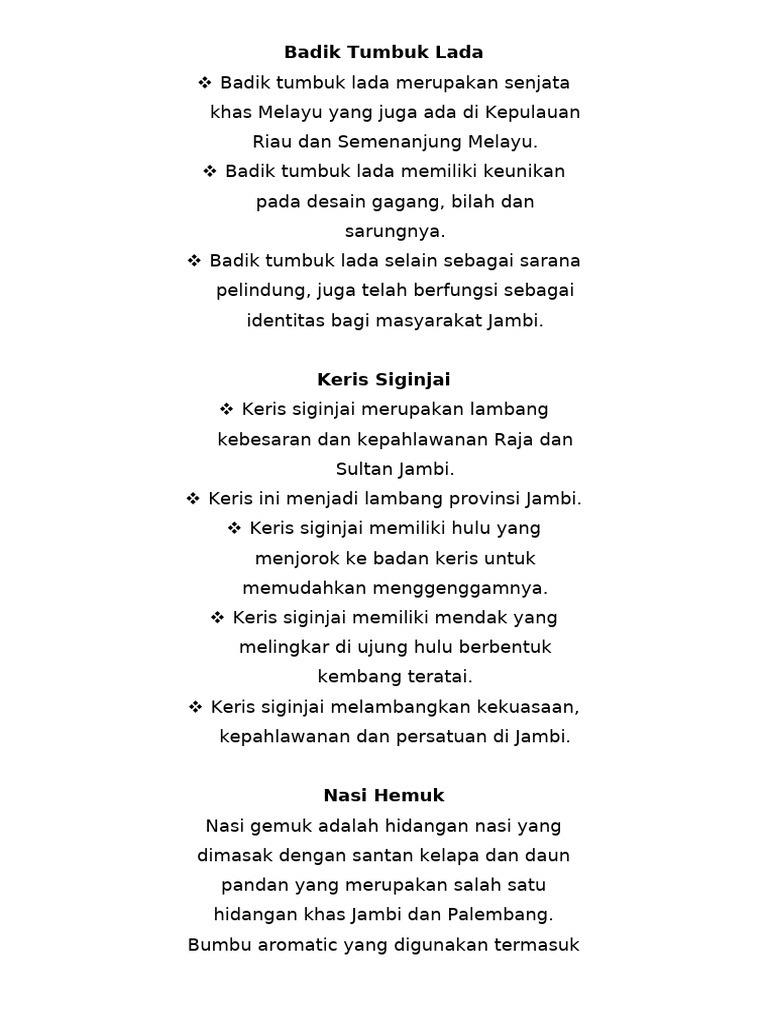 Badik Tumbuk Lada: Senjata Tradisional Jambi | PDF