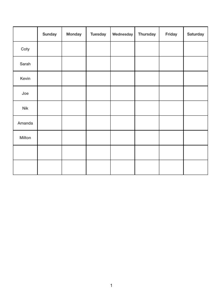 Weekly Schedule for Team Members | PDF