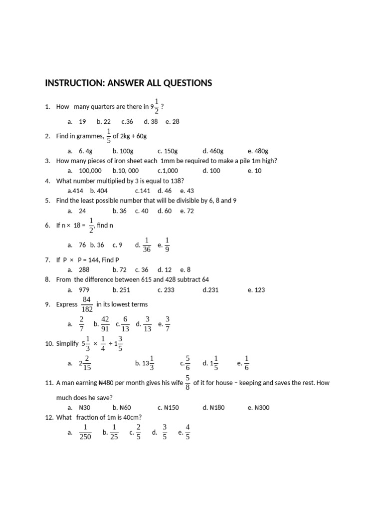 September Mathematics Assessment | PDF | Area | Arithmetic