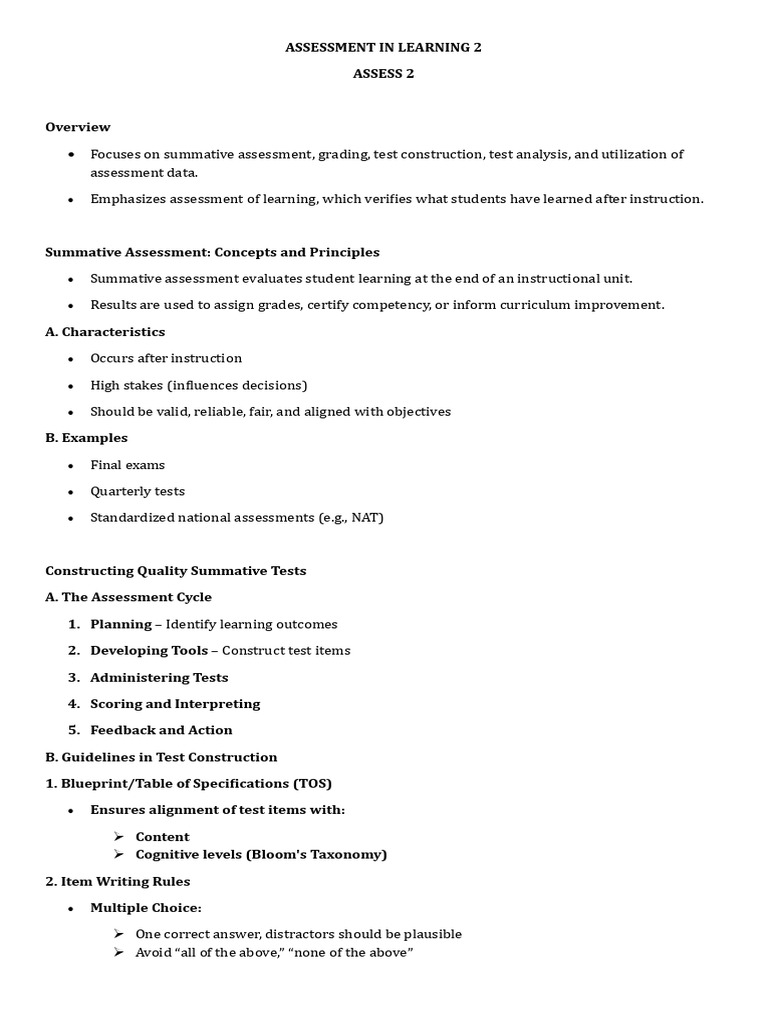 Summative Assessment Strategies and Guidelines | PDF | Educational ...