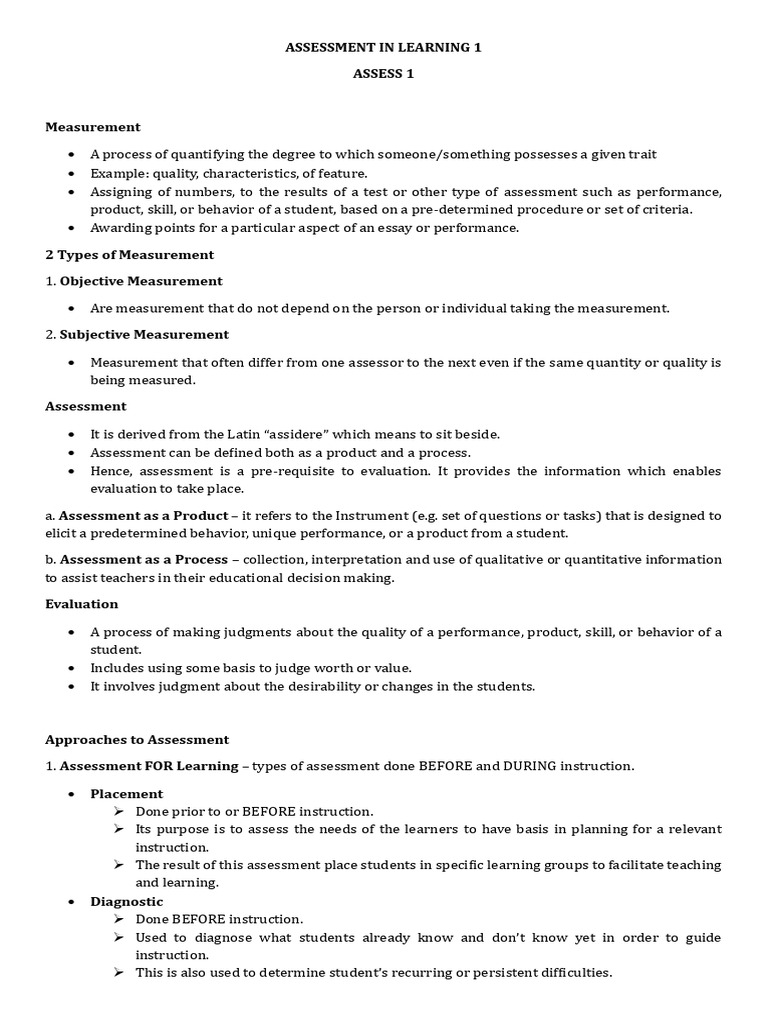 Assessment in Learning 1 (Assess 1) | PDF | Educational Assessment ...