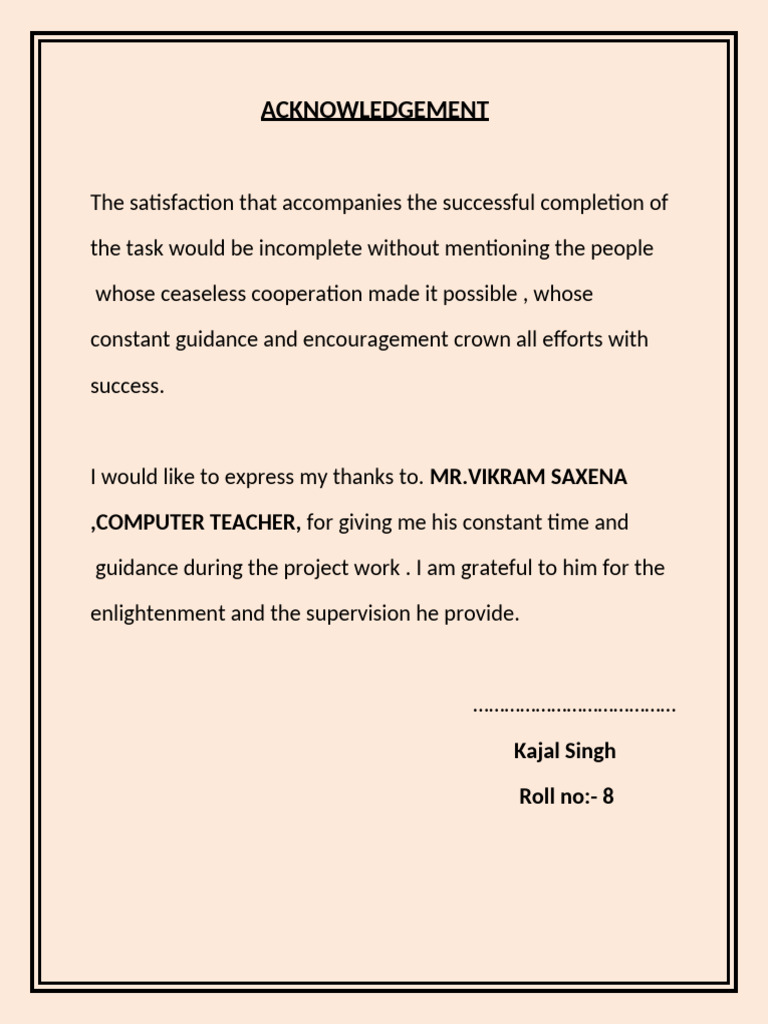 Acknowledgement of Project | PDF