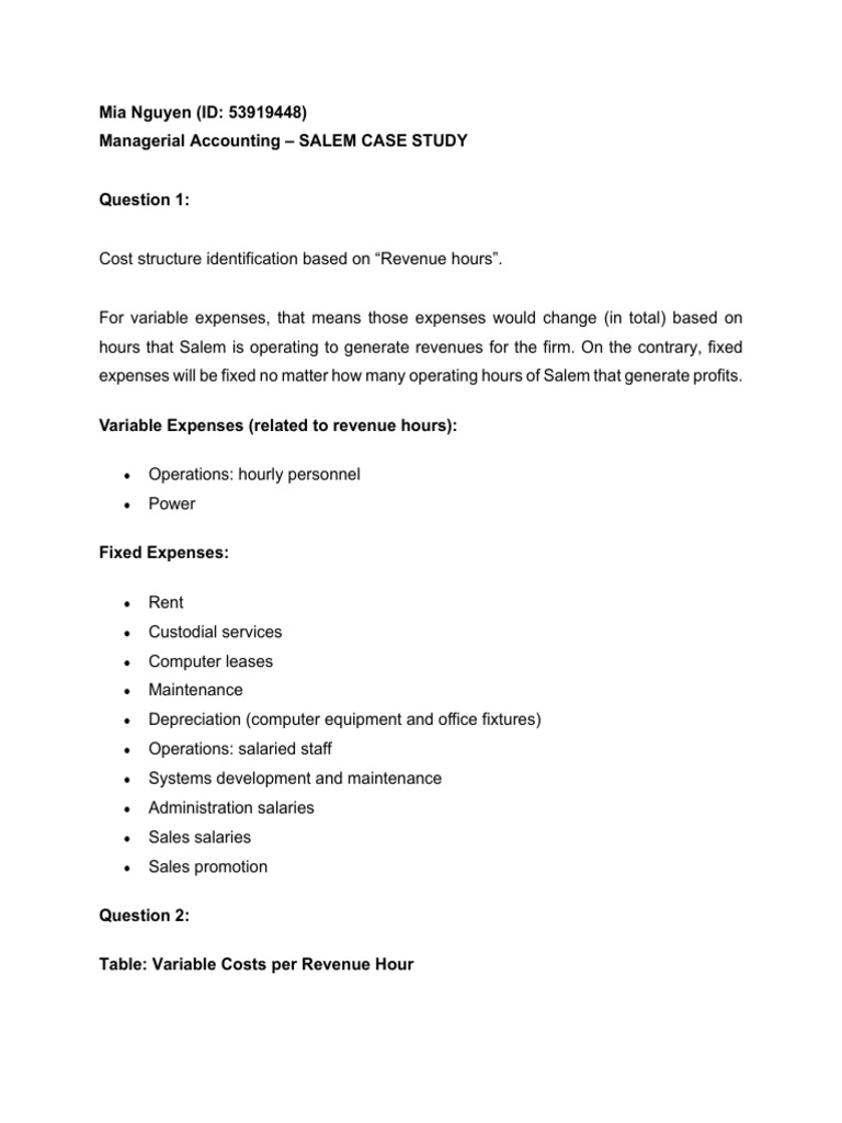 Managerial Accounting Case Study | PDF | Expense | Revenue