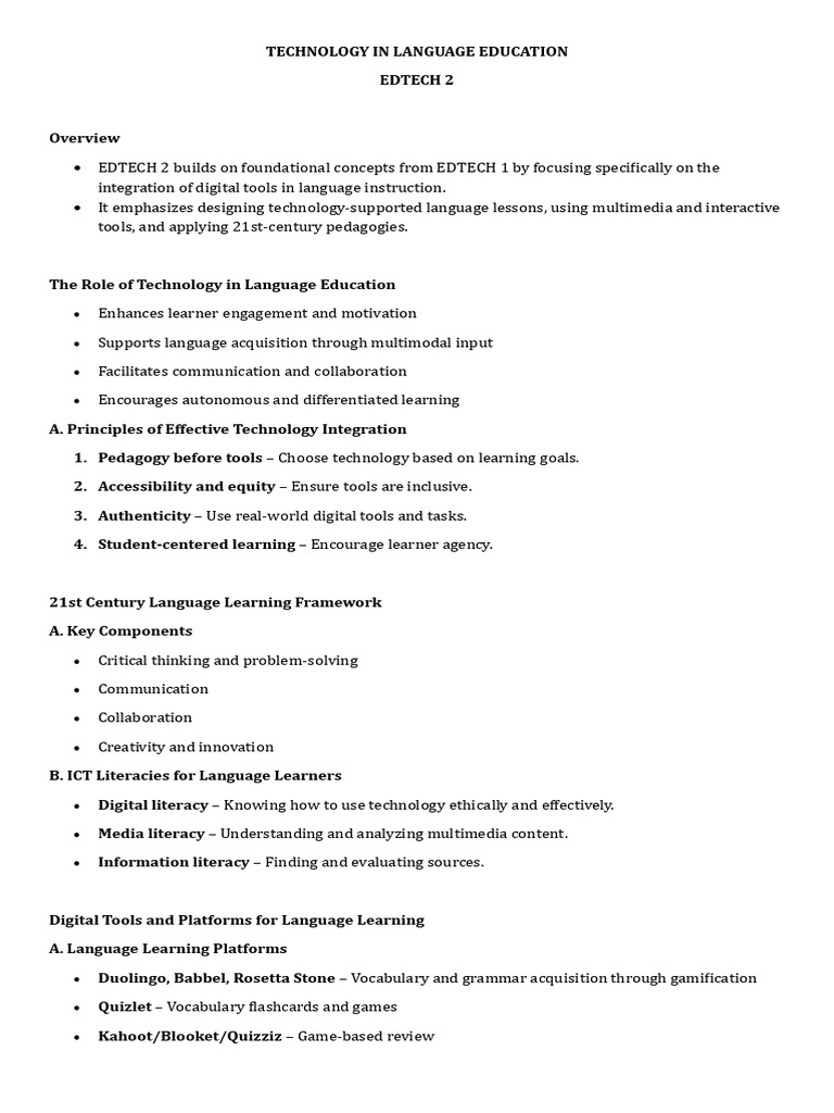 Technology in Language Education (Edtech 2) | PDF | Educational Technology | Multimedia