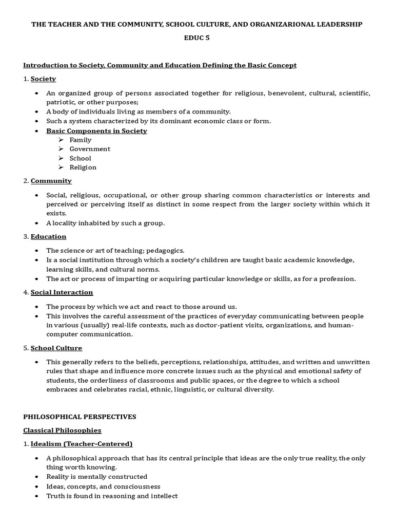 The Teacher and The Community, School Culture, and Organizational ...