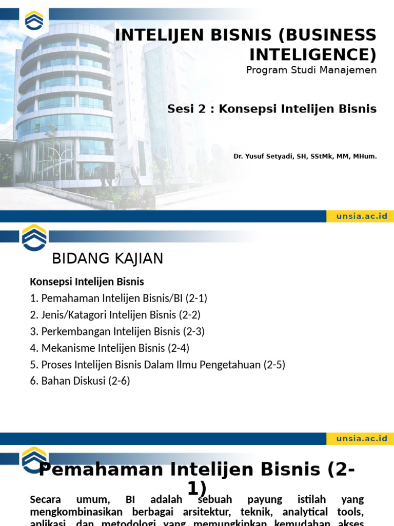 Kuliah 2 Intelijen Bisnis (Unsia) 2025 | PDF