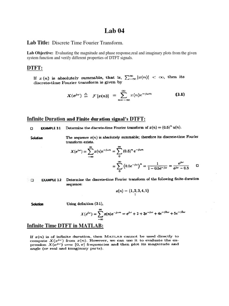 Lab Title: Discrete Time Fourier Transform | PDF