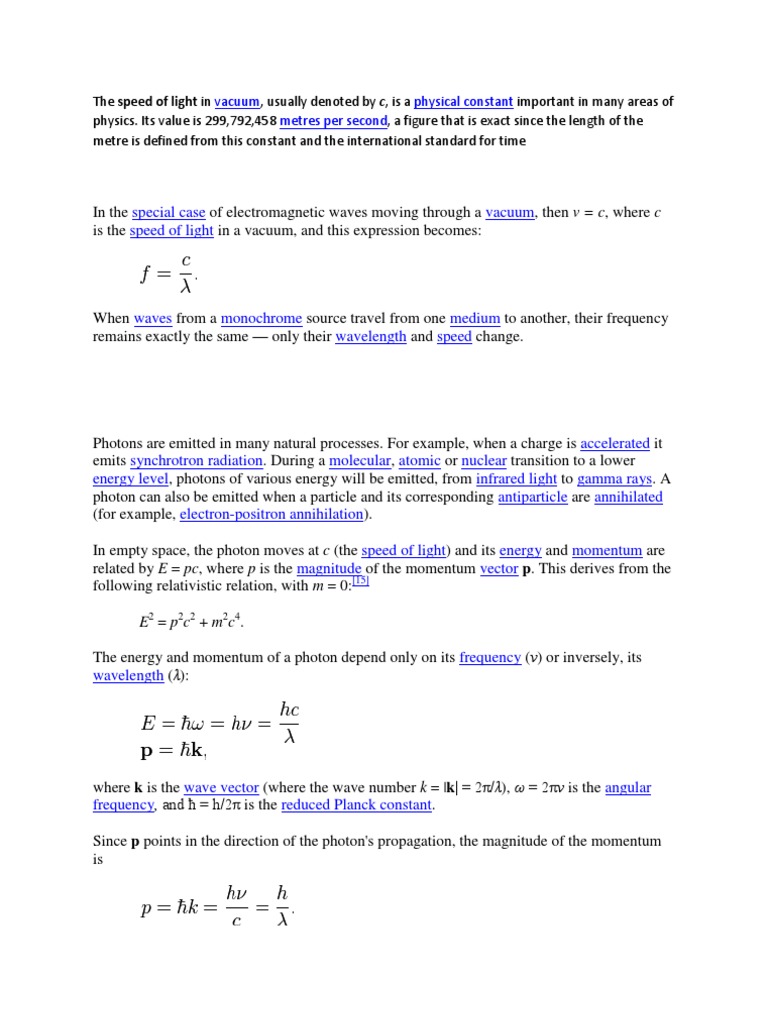 The Speed of Light in Vacuum | PDF | Photon | Speed Of Light