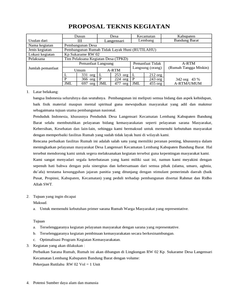 Proposal Rutilahu Desa Langensari 2023 | PDF