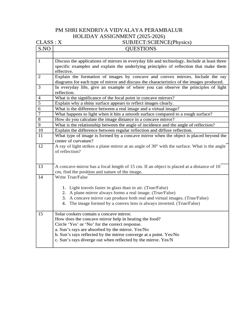 X - Physics Holiday HW | PDF