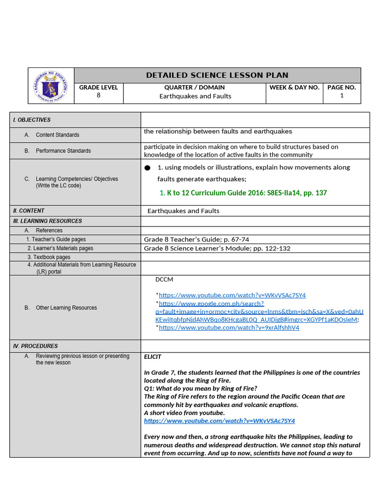 Earthquakes and Faults Lesson Plan | PDF | Earthquakes | Fault (Geology)