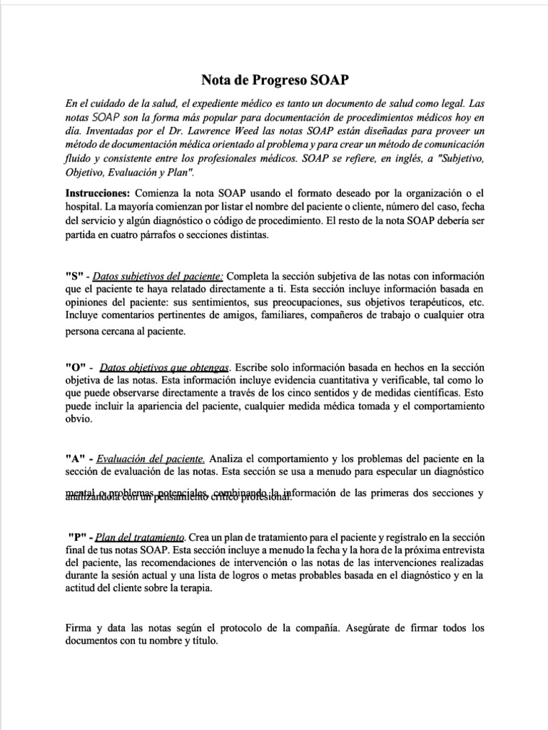 Guía para Notas SOAP en Salud | PDF | Terapia | Paciente