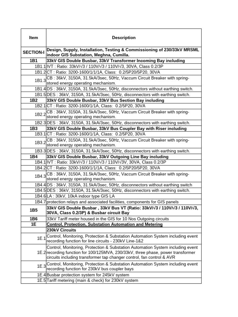 33kV GIS Substation Equipment Details | PDF | Electric Power ...