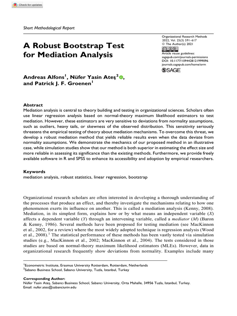 Alfons Et Al 2021 A Robust Bootstrap Test For Mediation Analysis | PDF ...