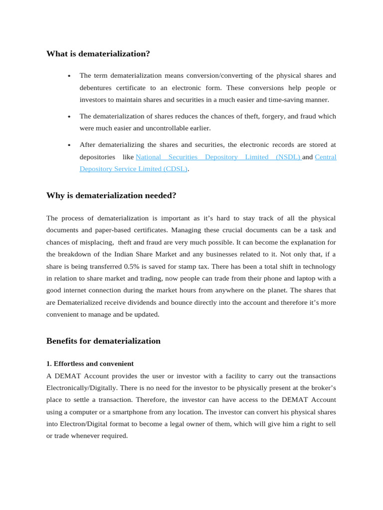 What Is Dematerialization | PDF | Securities (Finance) | Share (Finance)