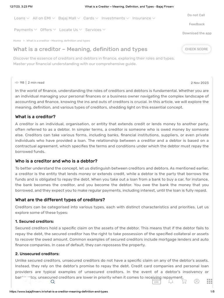 What Is A Creditor - Meaning, Definition, and Types - Bajaj Finserv ...