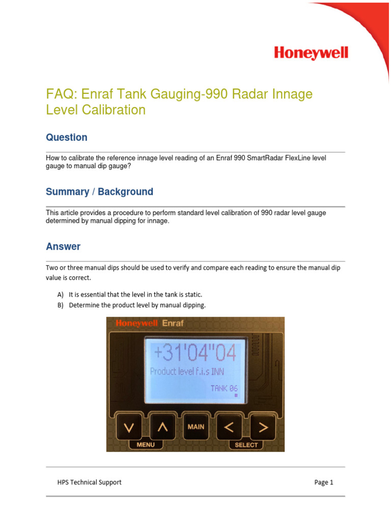 Enraf Tank Gauging-990 Radar Innage Level Calibration | PDF | Calibration