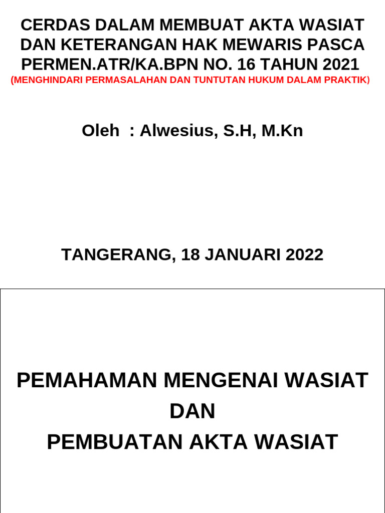 Banten 2022 Pembuatan Akta Wasiat Dan SKW | PDF