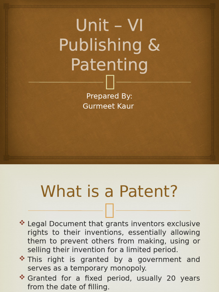 Unit - VI. Publishing and Patenting | PDF | Open Access | Patent