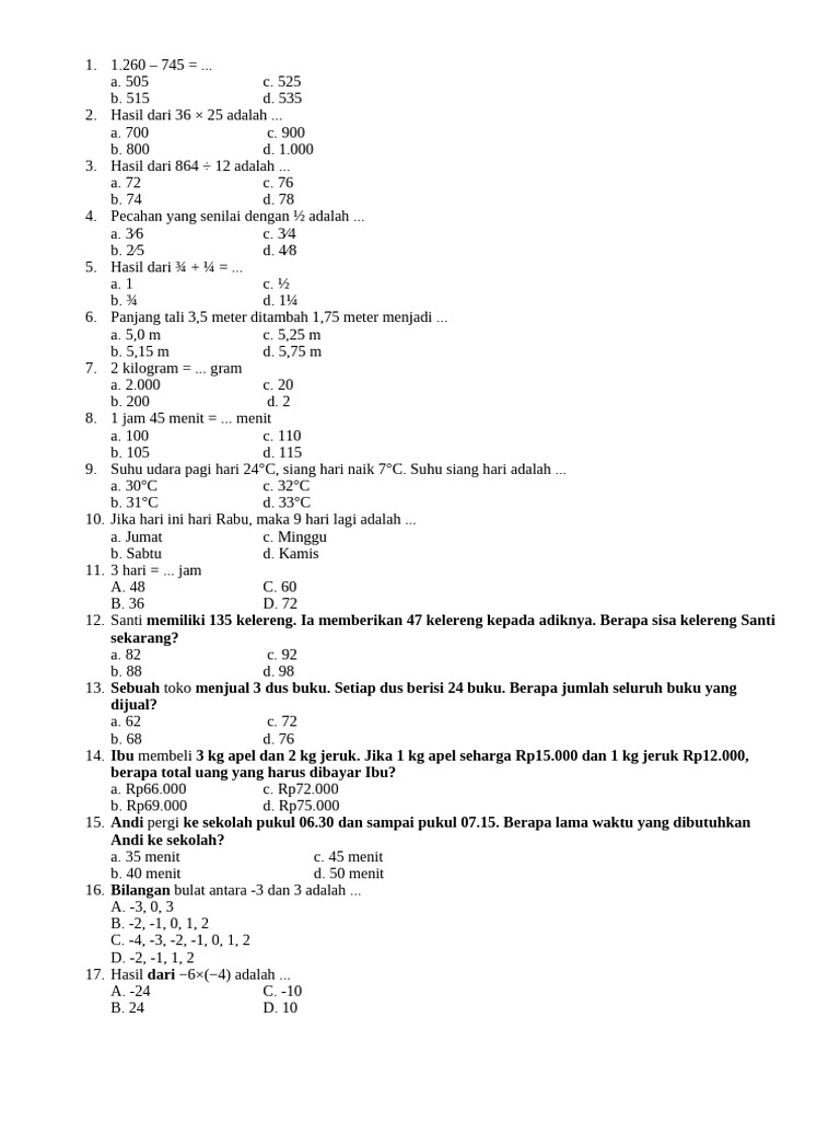Soal MTK Kls 4 Baru | PDF