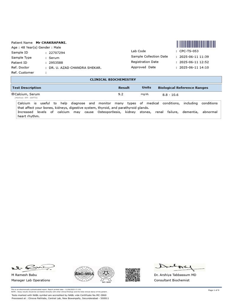 Clinical Biochemistry Report Summary | PDF | Creatinine | Medical ...