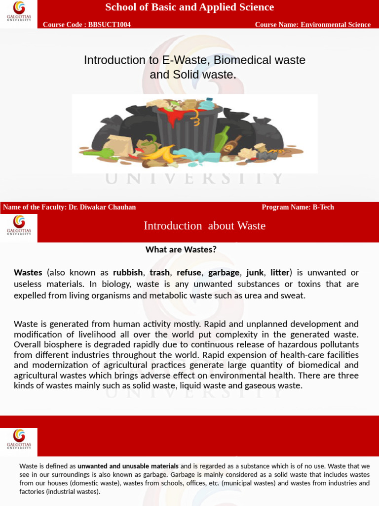 Introduction To E-Waste, Biomedical Waste and Solid Waste. | PDF | Waste | Municipal Solid Waste