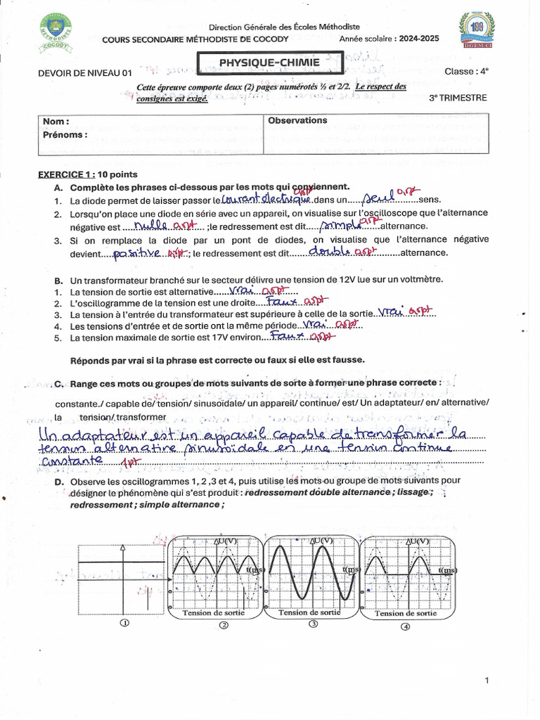 Bareme + Corrigee Devoir de Niveau 01 3e T | PDF