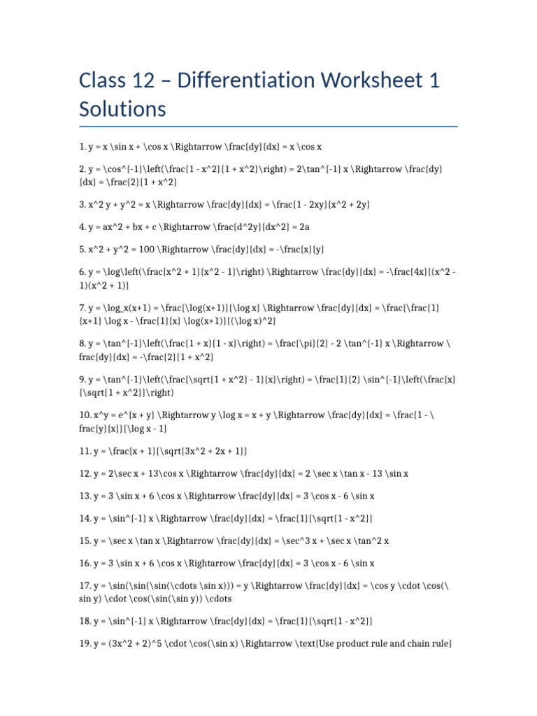 Differentiation_Worksheet_1_Solutions (1) | PDF | Chess Theory | Chess