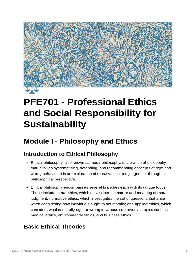 PFE701 - Professional Ethics & Social Responsibility For Sustainability | PDF | Morality ...