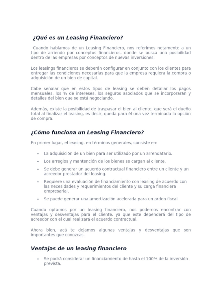Qué Es Un Leasing Financiero | PDF | Inversiones | Contabilidad