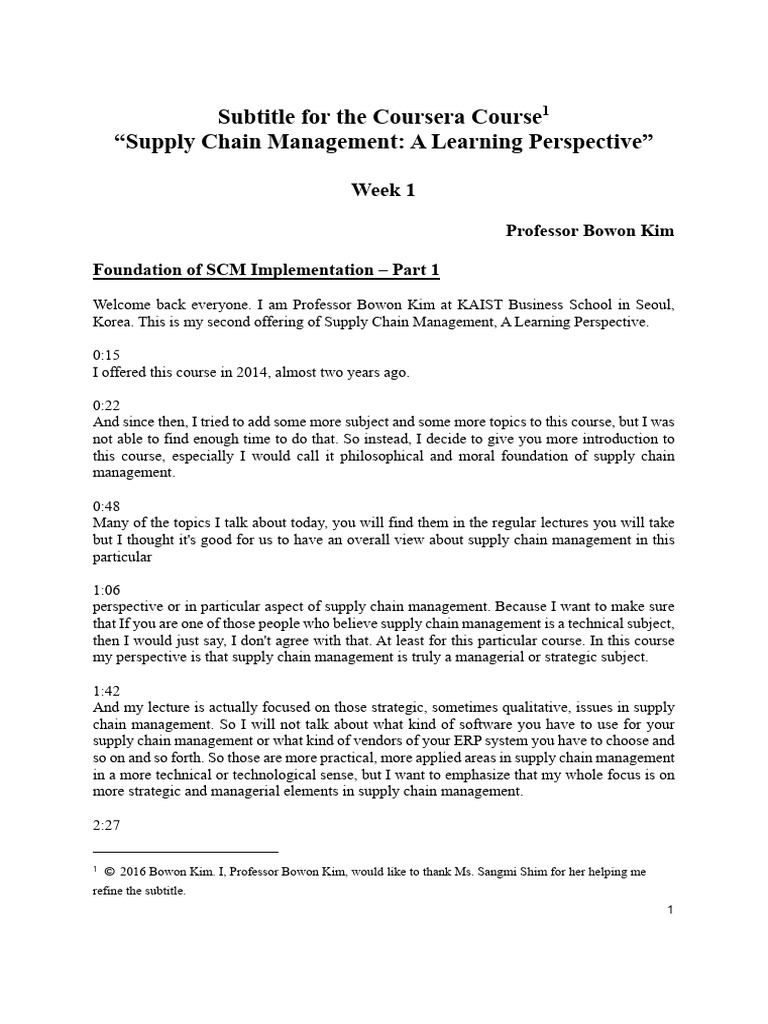 Subtitle For The Coursera Course1 - Supply Chain Management - A ...
