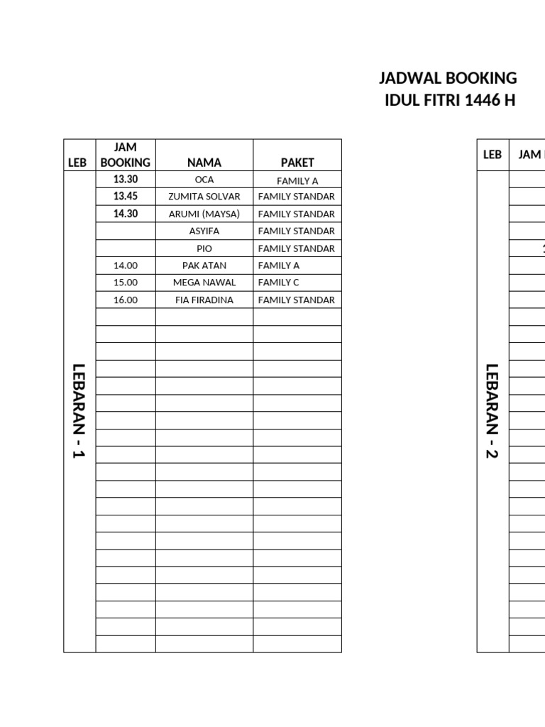 Jadwal Booking | PDF