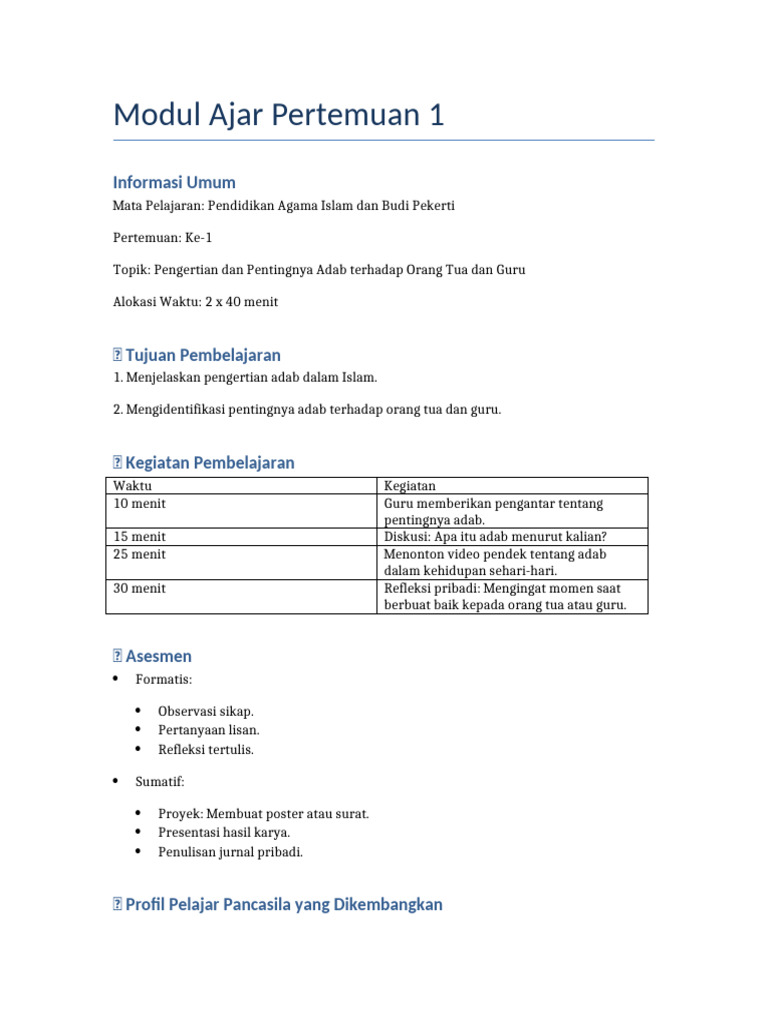Modul Ajar Pertemuan 1 Pengertian Adab | PDF