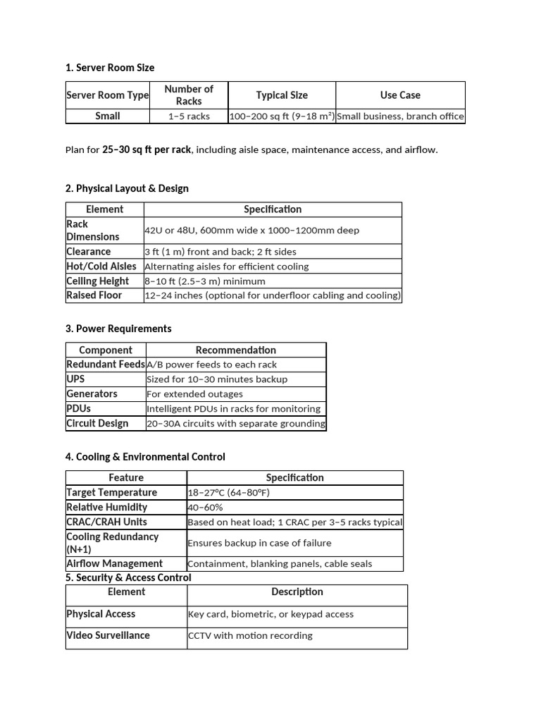 Server Room Specification | PDF | Data Center | Manufactured Goods
