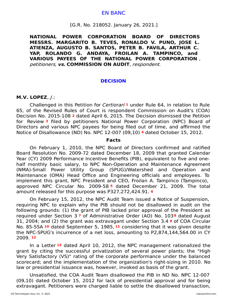 NPC Board vs. COA: PIB Disallowance Case | PDF | Appeal | Legal Liability