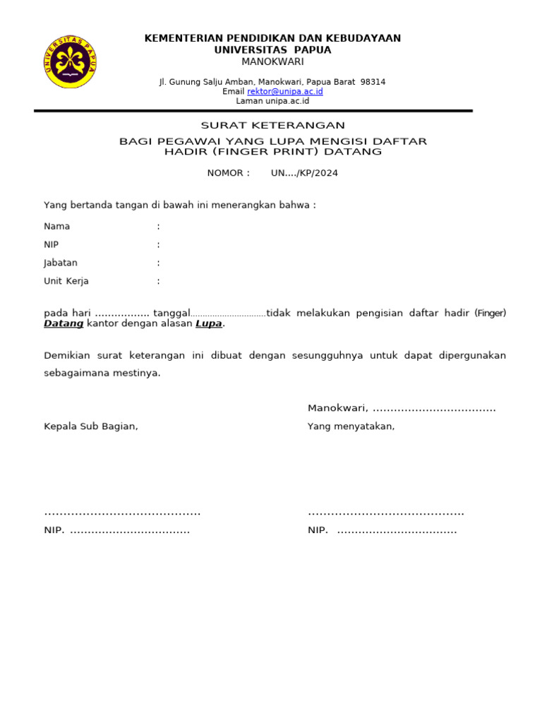 Surat Keterangan Absen Pegawai | PDF
