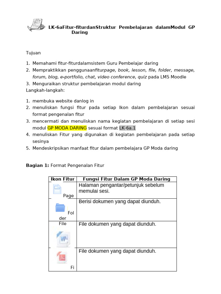 LK-6a. Struktur Pembelajaran Modul Daring | PDF