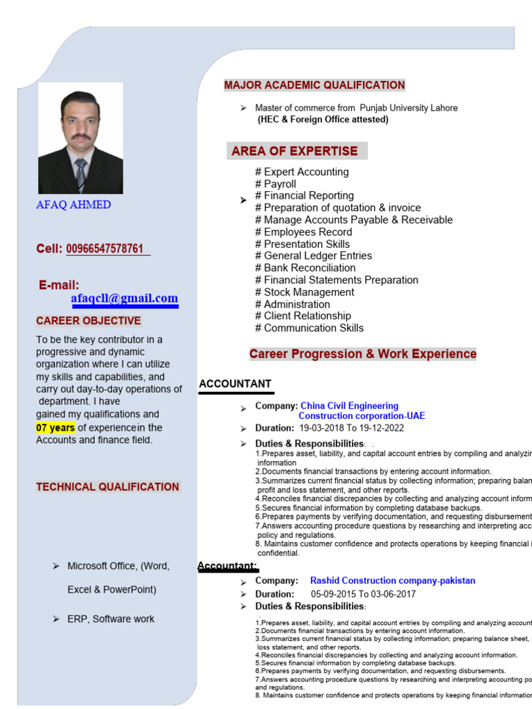 Afaq CV Accountan 555 PDF | PDF | Accounting | Balance Sheet